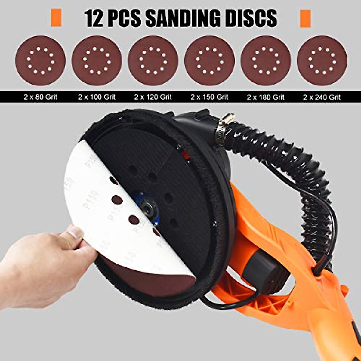 Goplus 750W Drywall Sander, Electric Foldable Sander Machine w/Dust-Free Automatic Vacuum System, 6 Variable Speed 800-1750 RPM, Double-Deck LED Lights, 12 Sanding Disks & Carrying Bag (Foldable)