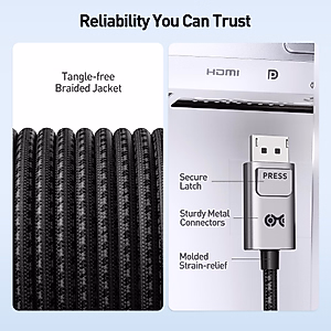 Cable Matters Braided USB C to DisplayPort 1.4 Cable 6ft, Support 4K@240Hz / 8K@60Hz (USB-C to DisplayPort, USB C to DP) in Gray - Thunderbolt 4 /USB 4 Compatible with MacBook, XPS