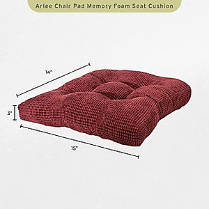 Arlee Tyler, Set of 2-Memory Foam Chair Pads, Non-Skid Backing-Durable Thick Seat Cushions for Kitchen, Office, Patio, 15" L x 14" W, Burgundy Red 2 Count