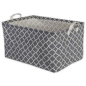DII Laundry Storage Collection, PE Coated Collapsible Bin with Handles, Gray Lattice, Large Set, 10.5x17.5x10"