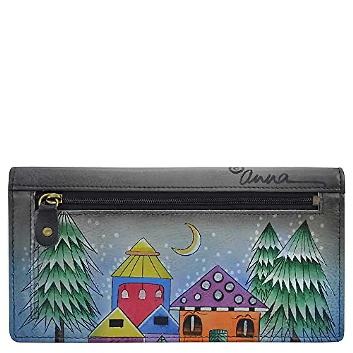 Anna by Anuschka Women's Hand-Painted Genuine Leather Clutch Wallet - Riding With Santa
