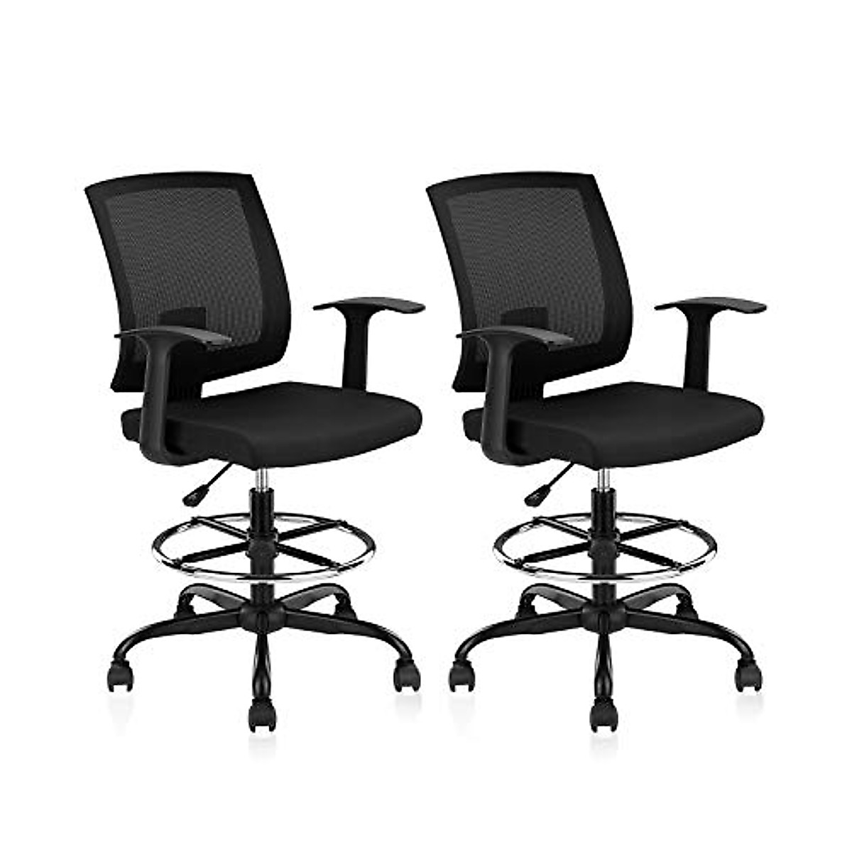 CLATINA Drafting Chair,Tall Office Mesh Chair Standing Desk Chair with Mid Back Adjustable Footrest Ring Swivel Task Chair for Computer Adults Desk 2pk
