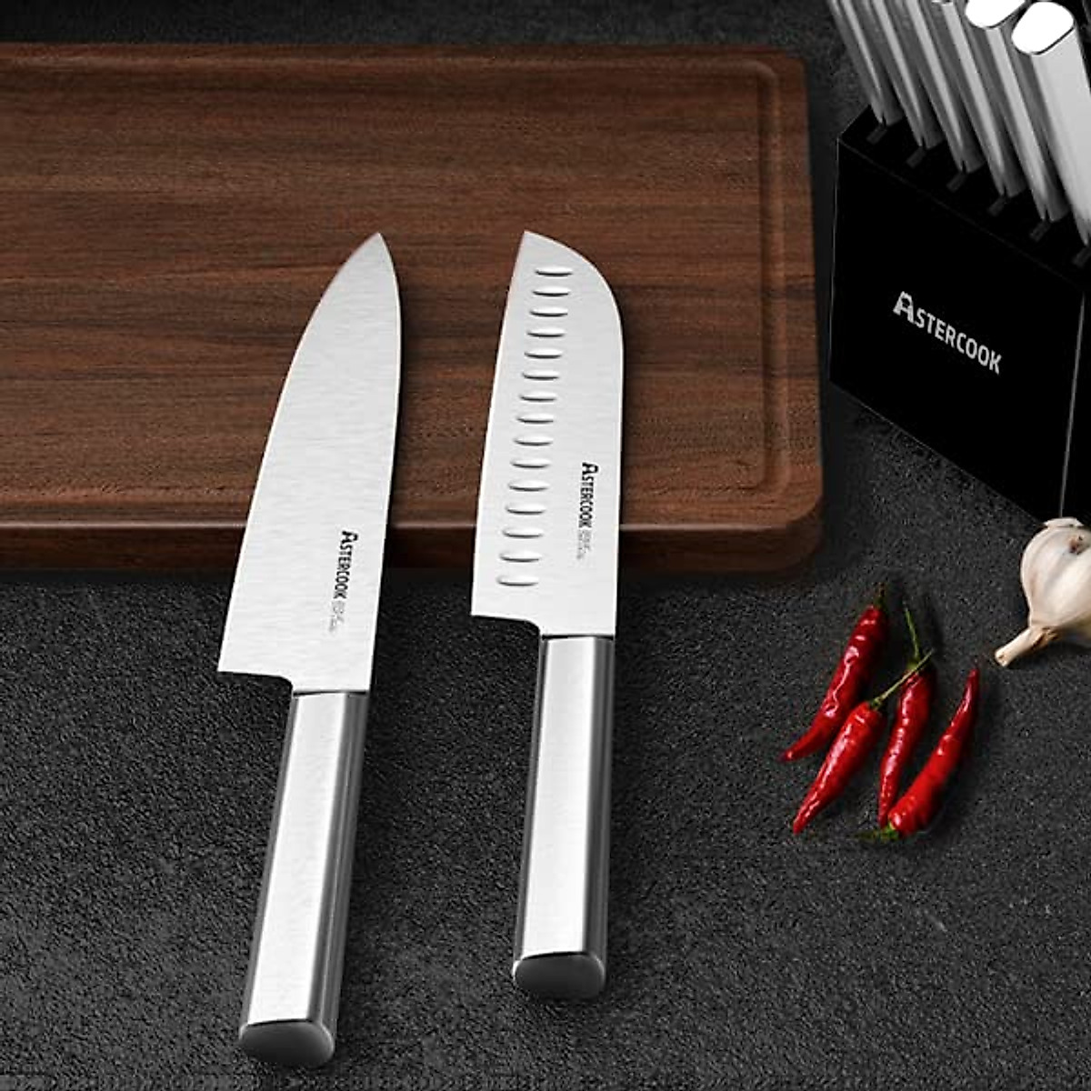 Knife Set, 15 Pieces Chef Knife Set with Block for Kitchen, German Stainless Steel Knife Block Set, Dishwasher Safe, Best Gifts, Silver Knives & Elegant Black Holder