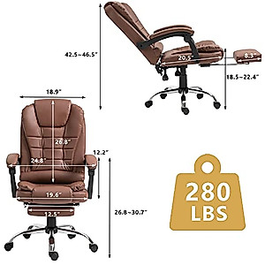 Joyo Funiture Vibration Massage Office Chair, Reclining Office Chair w/Footrest, High-Back Office Chair, PU Leather Computer Desk Chair w/Height & Armrest Adjustable, 250 lb Capacity, Brown