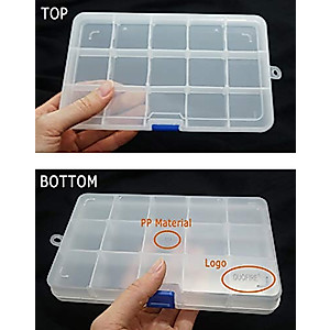 DUOFIRE Plastic Organizer Container Storage Box Adjustable Divider Removable Grid Compartment for Jewelry Beads Earring Container Tool Fishing Hook Small Accessories（15 grids，White x 4）