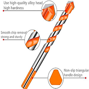 TOEGA 7Pcs Ultimate Drill bits，Concrete Drill bit, Masonry bit bit with Tungsten Carbide Drill bit, Drilling and Punching Work kit for Ceramic Tile, Concrete, Brick, Glass, Plastic and Wood (Orange)