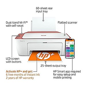 HP DeskJet 2700 Series Wireless Inkjet Color All-in-One Printer - Print Copy Scan Fax - Mobile Printing - WiFi USB Connectivity - Up to 7 ISO PPM - Up to 4800 x 1200 DPI - Cinnamon (Renewed)