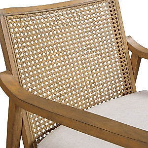 OSP Home Furnishings Alania Wood Accent Chair with Cane Back, Arms and Padded Seat, Linen Fabric with Coastal Wash Frame
