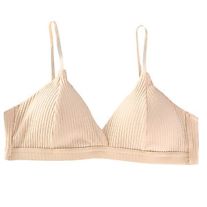 JFLYOU-Bra for Women,Female Ring-Free Cup Sexy Bra Threaded Wrap Chest Ladies Comfortable Underwear(Khaki,Free Size)