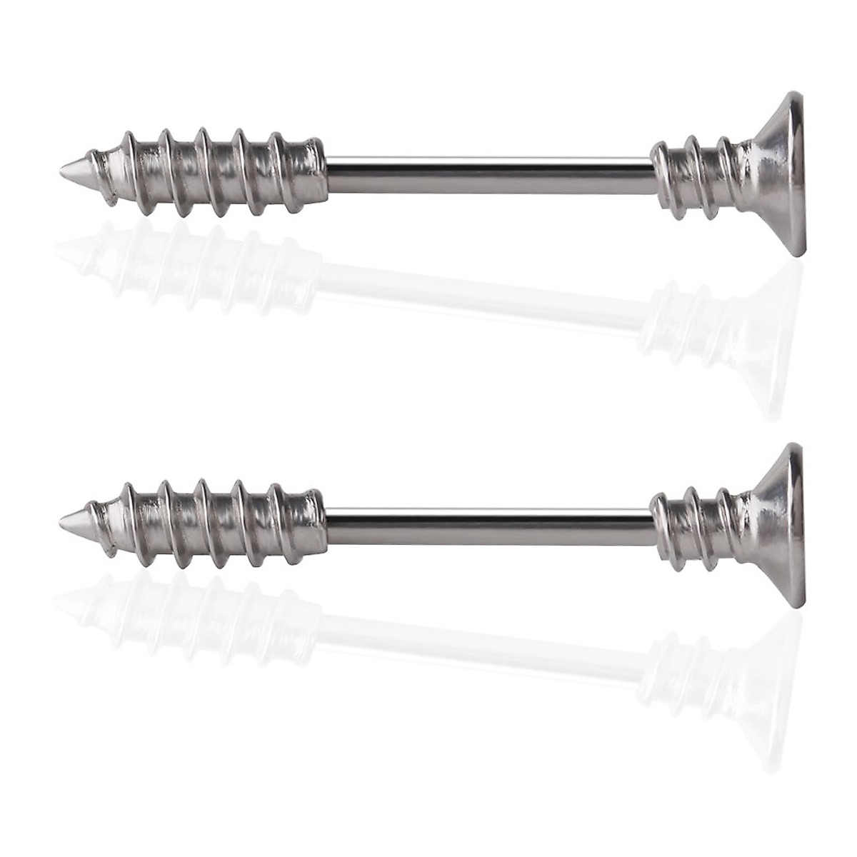 Ruifan 316L Stainless Steel Screw Bar Nipple Barbell Ring Body Piercing 14G 2PCS - Silver