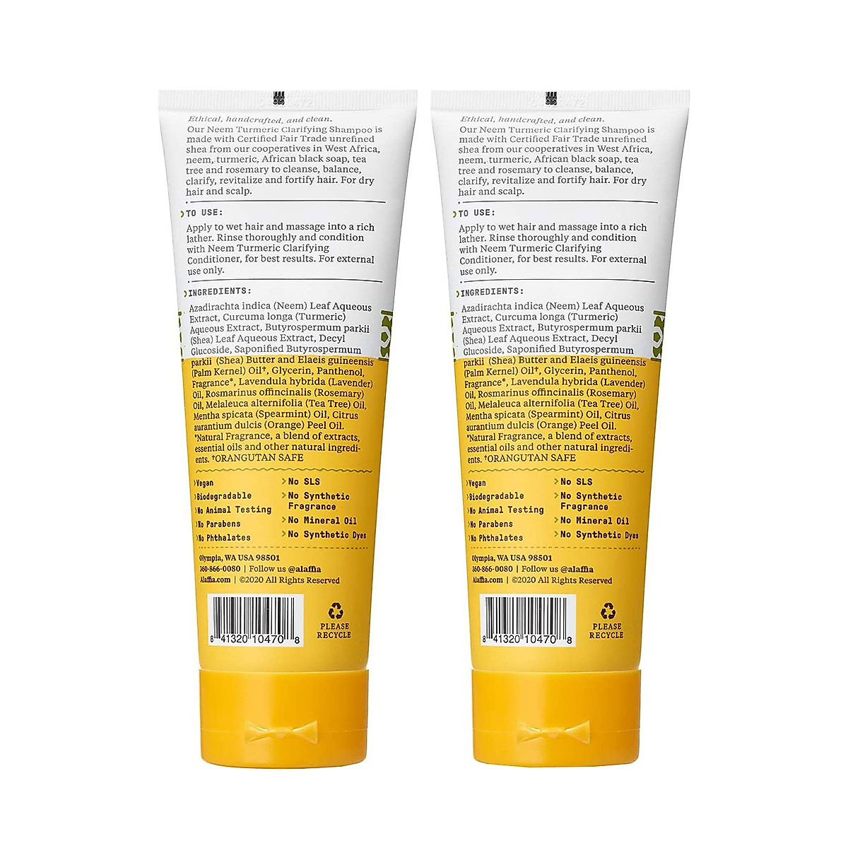 Alaffia Neem Turmeric Clarifying Shampoo and Conditioner - Gently Cleanse, Restore & Protect Hair while Moisturizing Scalp with Shea Butter, Tea Tree & Rosemary, Natural Mint, 2-8 fl oz Tubes