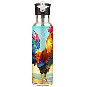 Rooster Animal Water Bottle 20 oz Insulated Thermos With Lid Stainless Steel Bottle Circle Sports Water Bottles Keep Hot Cold Leakproof Vacuum Water Flask