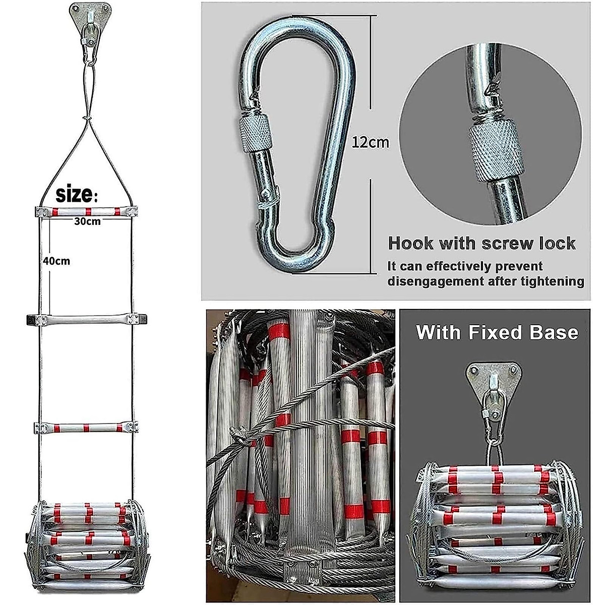 Multifunctional Aluminum Alloy Safety Ladder, Folding Emergency Fire Escape Rope Ladder, Flame Resistant, Wire Rope Ladder for Escape Rescue, Work At Height, Fast to Deploy(5M/16FT)
