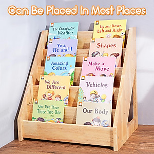 Barydat Toddlers Bookshelf Front Facing Kid Book Display Stand Anti Tilting Device Natural Rubber Wood Baby Bookshelf Child Bookcase for Nursery Classroom Back to School Gift 18" H x 18.5" L x 12" W
