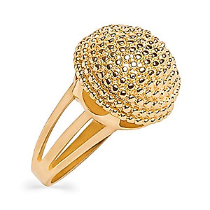 Fireworks Yellow Gold Ring for Women, Half Textured Sphere Party Cocktail Costume Jewelry for Women (11.5)