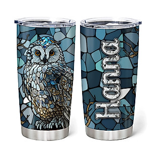 Hyturtle Personalized Owl Lovers Tumbler - Owl Custom Name Stainless Steel Coffee Tumbler 20 oz With Lid - Idea Owl Lover Gifts For Women, Mom, Daughter For Birthday, Christmas