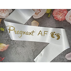 Mommy to Be Sash for Baby Shower, Pregnant AF Sash for New Baby Mama, Baby Gender Reveal Pregnancy Announcement Decorations, Newborn Party Gift Ideas for Sex Reveal Supplies, Future Mummy Gift