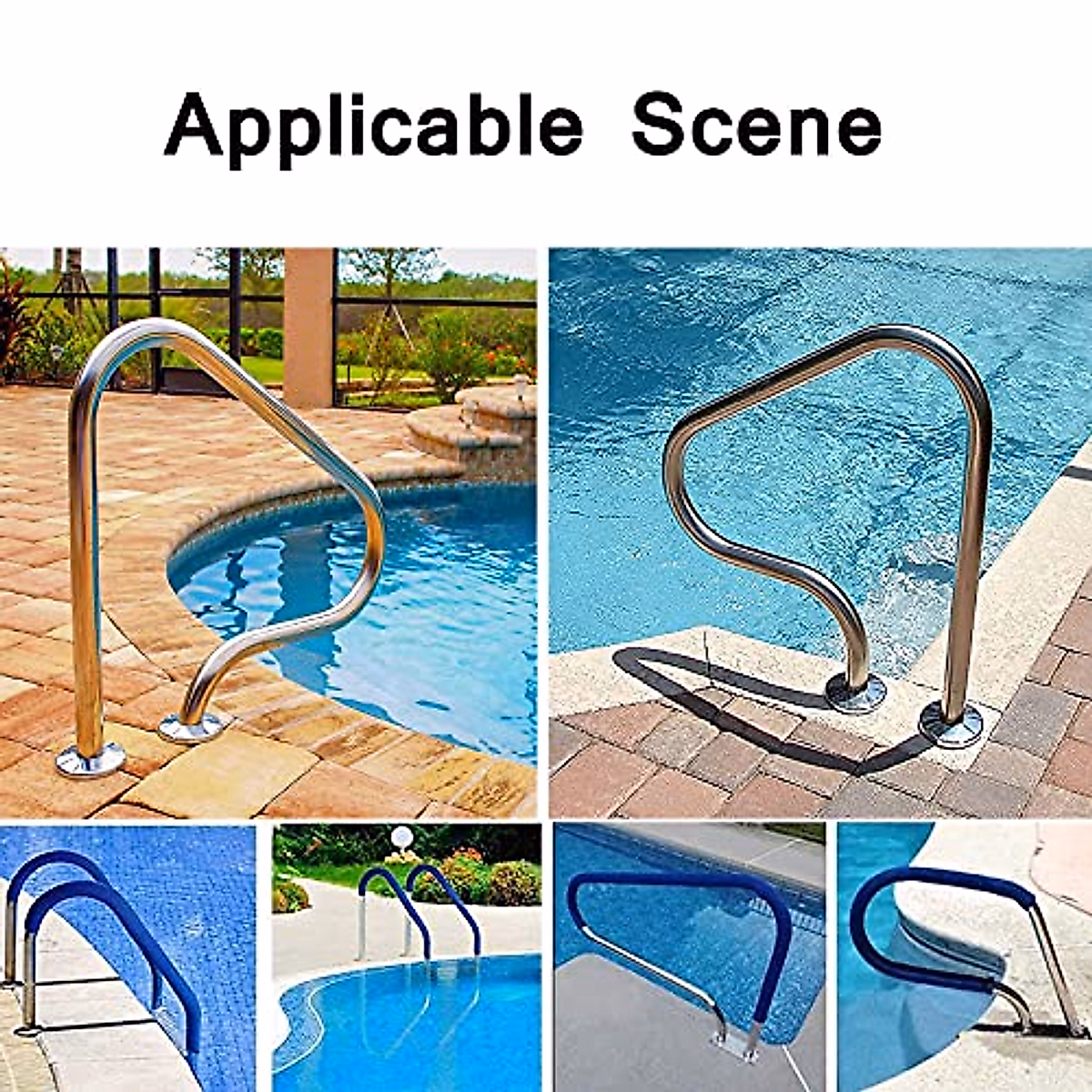 BTZHY Swimming Pool Handrails, 304 Stainless Steel Spa Handrail, Pool Rail w/Breathable Armrest Cover for Garden Backyard Pools Easy to Install (1PCS)