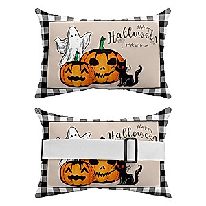 Recliner Head Pillow Ledge Loungers Chair Pillows with Insert Trick or Treat Pumpkin Ghost Black Cat Lumbar Pillow with Adjustable Strap Outdoor Waterproof Patio Pillows for Beach Pool Chair, 2 PCS
