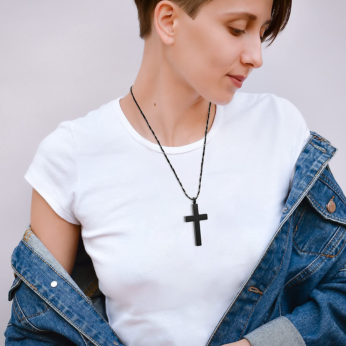 Imrsanl Crystal Cross Necklace for Ashes - Stainless Steel Keepsake Cremation Jewelry - Religious Cross Memorial Urn Necklace for Pet Human Ashes Pendant (Black)