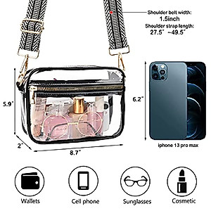 WEDDINGHELPER Clear Crossbody Bag, Clear Bag Stadium Approved Clear Purse with Adjustable Strap for Sports Concerts Festivals Events (Black-color1)