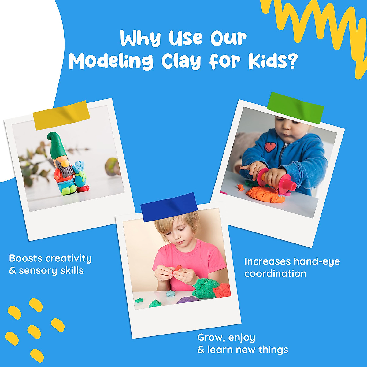 Modeling Clay for Kids - 6 Super Soft & 100% Natural Kids Modeling Clay Doughs Made from Wheat Flour - 100g Per Can of Reusable & Vibrant Kids Clay Modeling Kit for Ages 3+ by Marie’s Kids