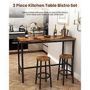 Recaceik 3 Piece Pub Dining Set, Modern bar Table and Stools for 2 Kitchen Counter Height Wood Top Bistro Easy Assemble for Breakfast Nook Living Room Small Space Restaurant, Rustic Brown 39”