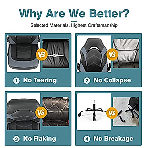 Gaming Chair - Computer Chair Ergonomic Office Chair PU Leather Desk Chair Executive Adjustable Swivel Task Chair with Flip-up Armrest