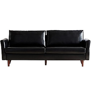 WILLOVE 80'' Faux Leather Sofa, 3 Seater Leather Couch with Cozy Wide Seats, Mid-Century Modern Loveseat Couch for Living Room Furniture with Padded Cushions, Black