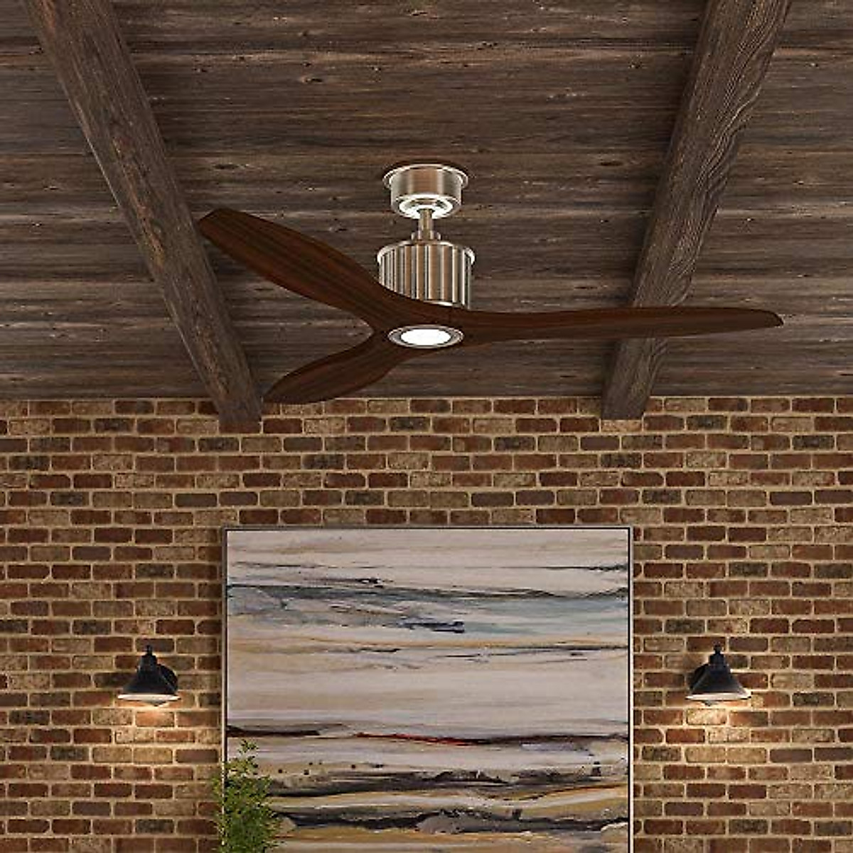 Home Decorators Collection Reagan 52 Inch LED Indoor Brushed Nickel Ceiling Fan with Light Kit and Remote Control