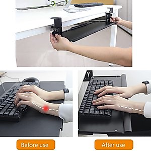 IBOWZ Keyboard Drawer Tray Sliding Keyboard Shelf Keyboard Platforms - Under Desk Keyboard Tray Clamp On,Ergonomic Desk Extender Wrist Rest,Support The Wrist to Relieve Hand Fatigue/Black/60Cm