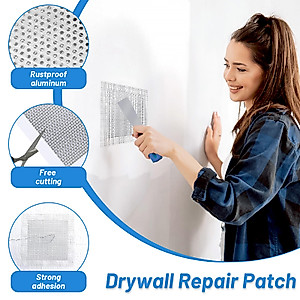 12 PCS 4/6/8 Inch Wall Repair Patch Kit, Aluminum Mesh Dry Wall Hole Repair Patch with Scraper Sandpapers Gloves Heavy Duty Wall Repair for Large Holes Quick Fixes