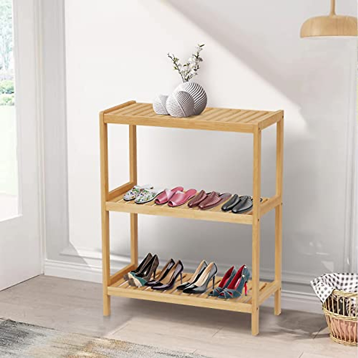 Elepude Bamboo Shelf,Stand Utility Storage Shelf Multifunctional Bathroom Kitchen Living Room Holder Plant Flower Stand (3-Tier)