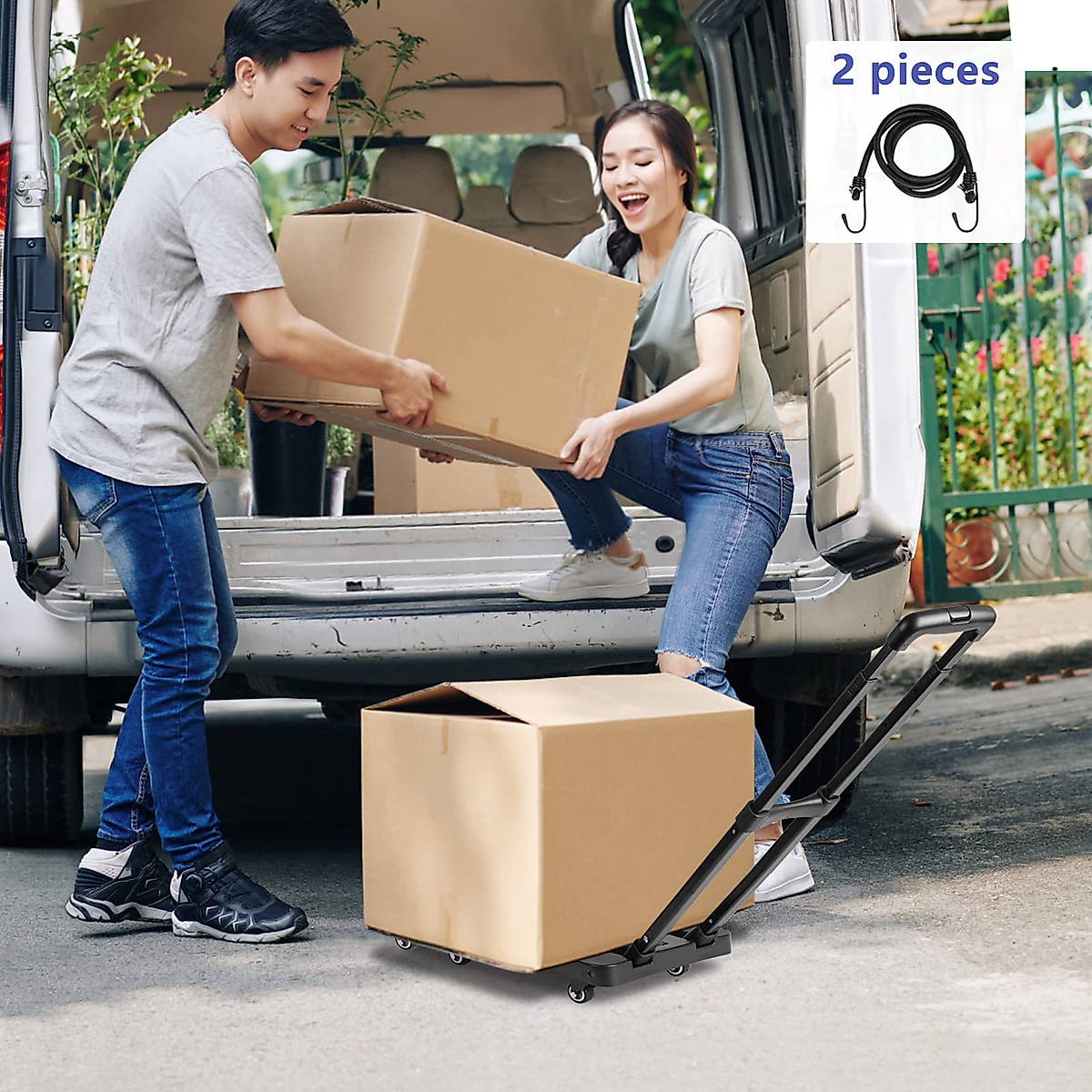 ITHWIU 500 LB Heavy Duty Folding Hand Truck with 6 Wheels Solid Construction Compact and Utility Luggage Cart for Luggage/Personal/Shopping/Auto/Moving & Office Use – Stretchable, Black