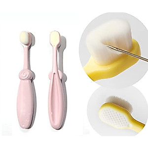 Extra Super Soft Nano Toothbrush for Toddlers and Children by The Smiling Whale, Micro Fine Nano Bristles for Sensitive Gums for Baby and Kids, Duo Functions with Tongue Cleaner (Pink)