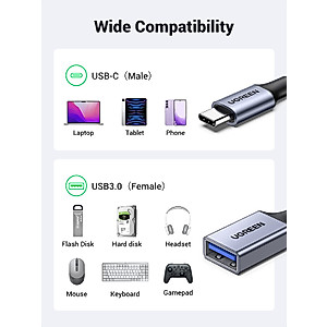 UGREEN USB C to USB 3.1 Gen 1 Adapter Type C OTG Cable USB C Male to USB Female Adapter USB A to USB C Charger Cable Compatible with MacBook Pro MacBook Air/Mini iPad Pro iPhone 13 Pro Samsung Galaxy