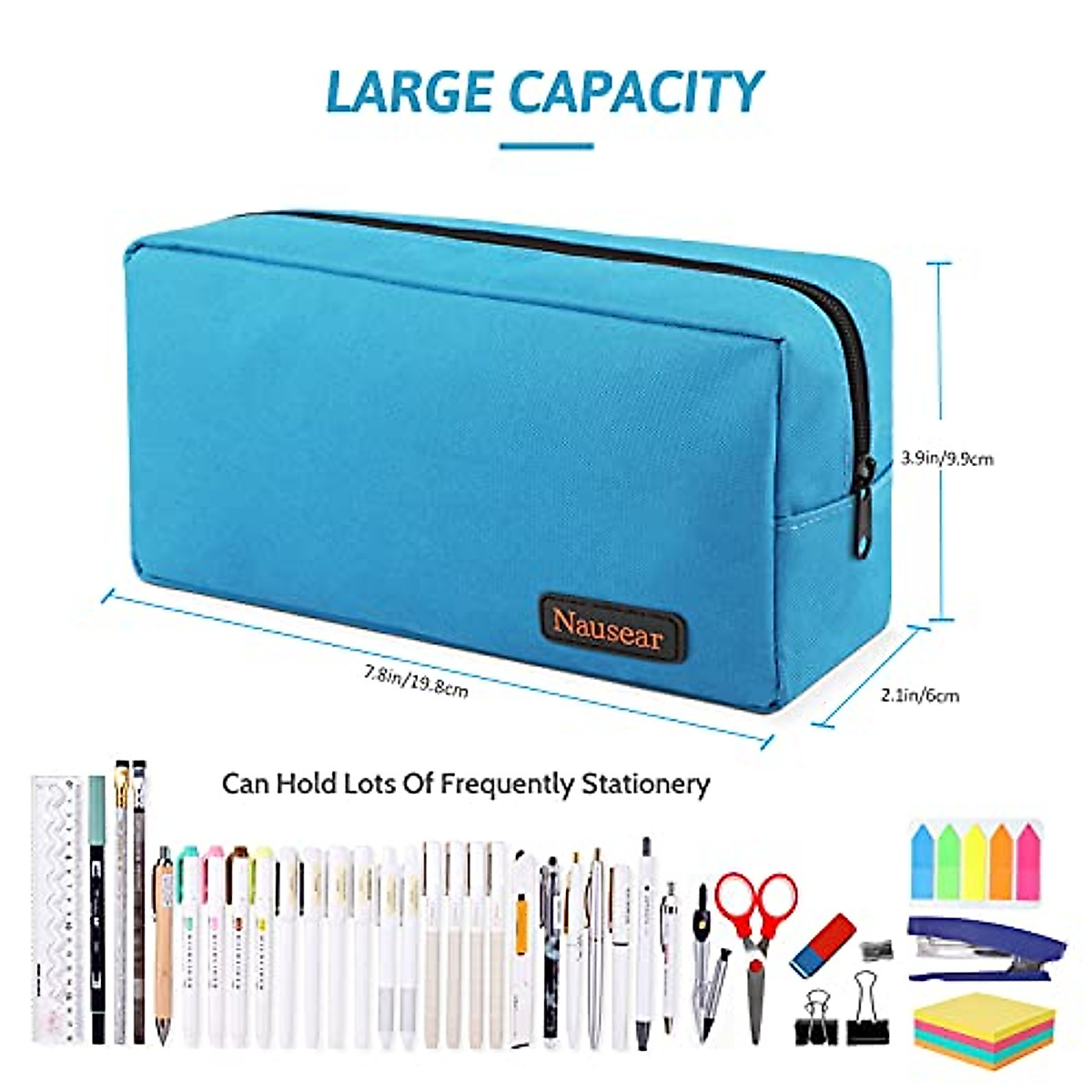 Pencil Case Medium Capacity Pen Pouch, Simple Stationery Bag Holder School Supplies for Primary Middle High School College and Office, Idea Gift for Teens Student Adult - Blue