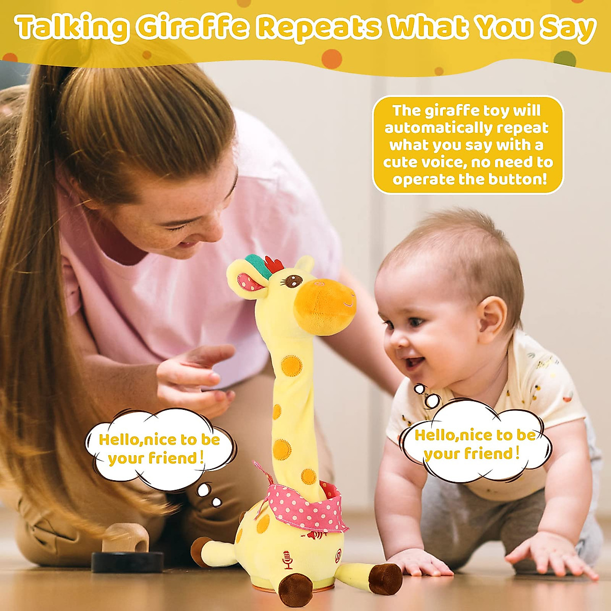 Emoin Giraffe Stuffed Animal Baby Toys 6 to 12 months Giraffe Toys Singing 10 Children's Songs Dancing Giraffe Light Up Toys Repeat What You Say Giraffe Gifts for Toddlers 1-3 Years Old
