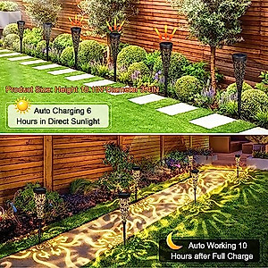 Go2garden Solar Lights Decorative, 6Pcs Tall Solar Stakes Lights Outdoor Waterproof for Patio, Yard, Pathway, Outdoor, Lawn Decor Landscape Lighting (Black)