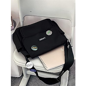 Messenger Crossbody Bag for Women - Nylon Vintage Aesthetic Cute Canvas Tote (Black)