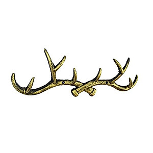 Handcrafted Model Ships Rustic Gold Cast Iron Antler Wall Hooks 15" - Rustic Wall Hook - Decorative Dee