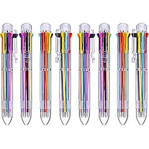 Hicarer 16 Pack Multicolor Pens 8-in-1 Retractable Ballpoint Pens 8 Colors Transparent Barrel Ballpoint Pen for Office School Supplies Students Children Gift