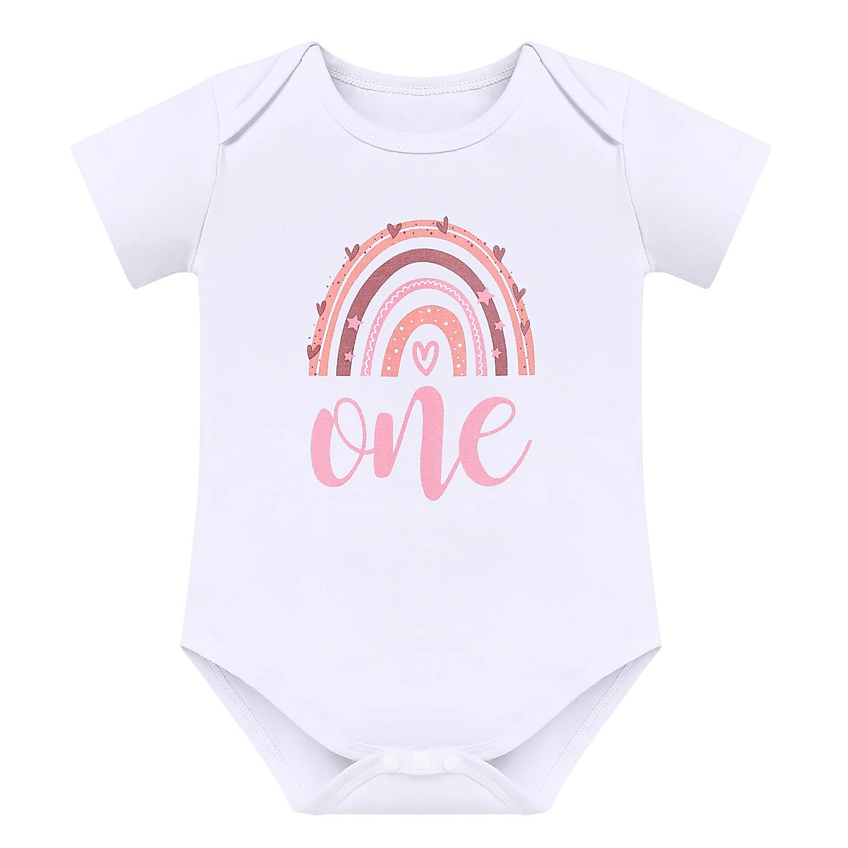 Boho Rainbow 1st Birthday Outfit for Baby Girl One Year Old Party Cake Smash Photo Shooting Props Cotton Short Sleeve Romper Princess Tutu Tulle Skirt Diaper Cover Flower Headband 3pcs Set Dusty Pink