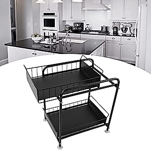 Oumefar Under Sink Organizer  , Anti Rust Pull Out Mesh Basket Stable 2 Tier Stackable Multi Use with Sliding Drawer for Kitchen