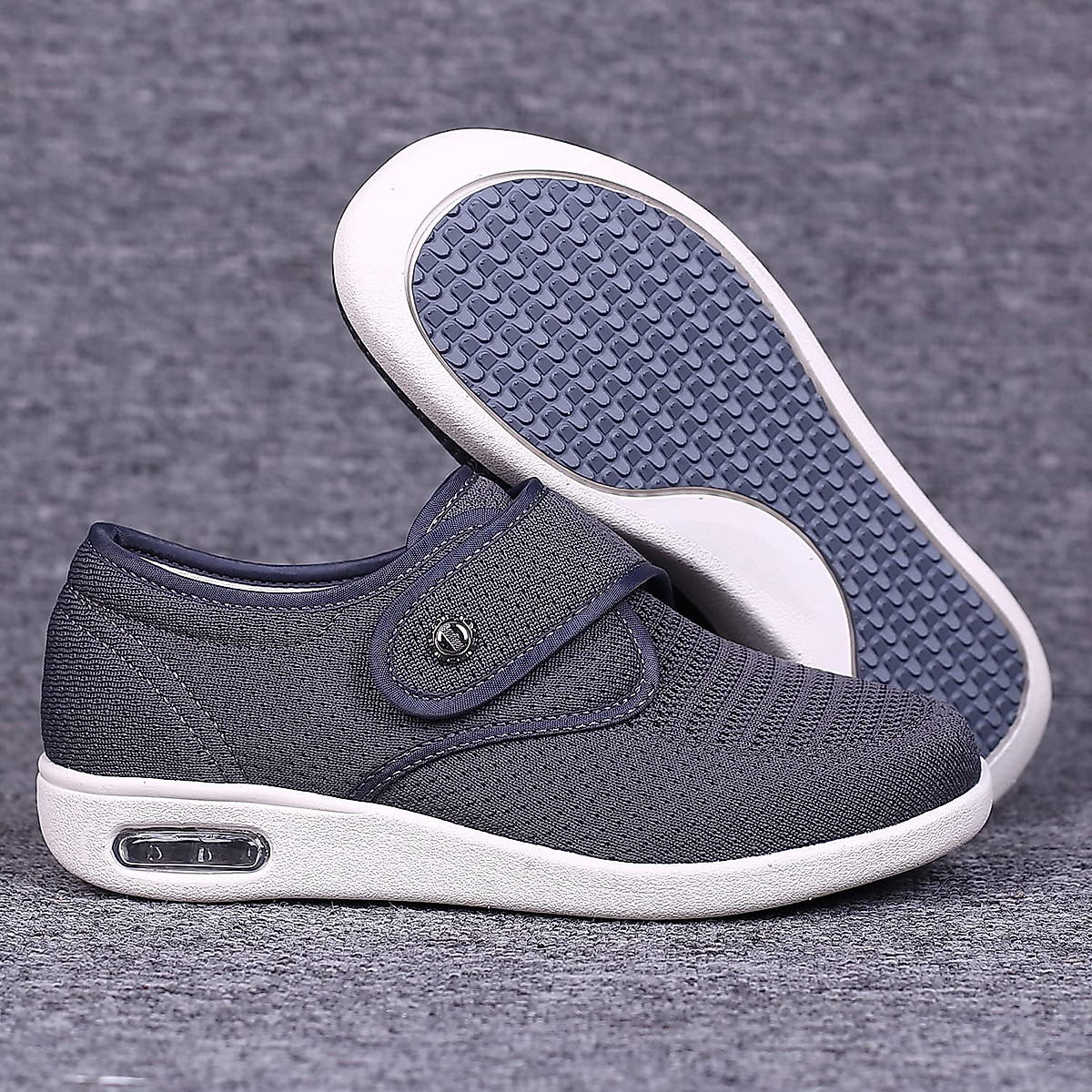 W&LESVAGO Women's Wide Width Diabetic Elderly Shoes Mesh Breathable Walking Sneakers Non-Slip Lightweight Adjustable Easy On and Off Strap for Swollen Feet(9#,Grey)