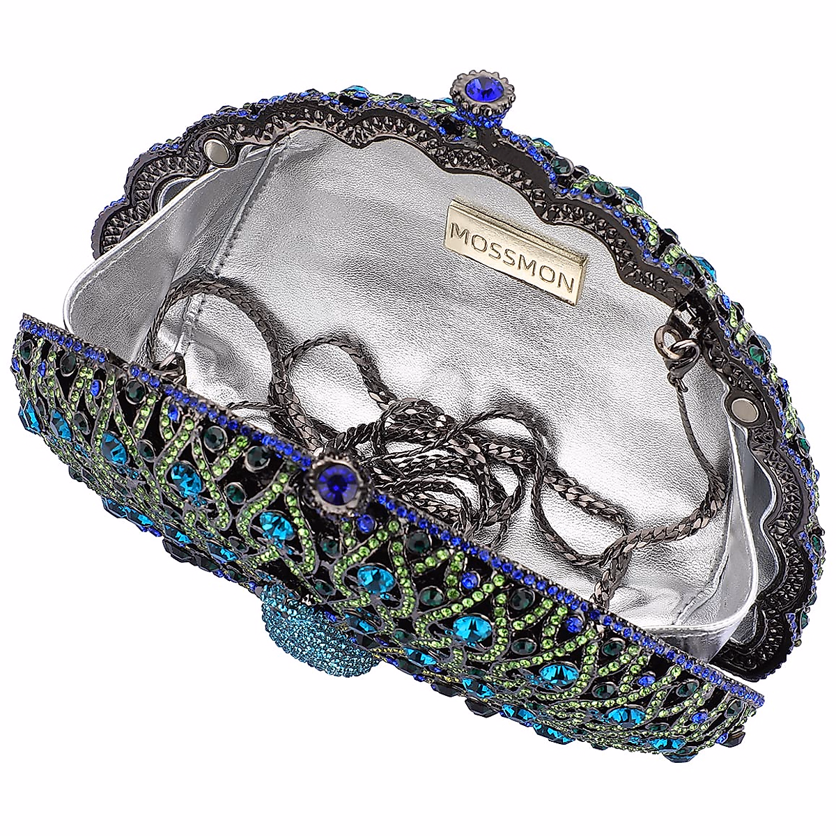 MOSSMON Peacock Luxury Rhinestone Crystal Evening Clutch Bag Sparkly Bride Wedding Party Purses for Women