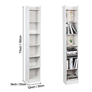 yoakaiax 70.9 Inch Tall Narrow Bookcases, Tall Bookshelf Narrow Bookshelf Modern White Corner Bookcase with Storage, 6 Tier Cube Display Shelves for Home Office White