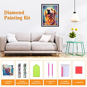RICUVED Diamond Art Kits for Adults, Dog Diamond Art Kits Full Drill 5D Animal Diamond Art, Golden Retriever Gem Dots Art and Crafts for Gift Home Wall Decor 12x16 Inch/30x40cm