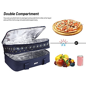 MIER Insulated Double Casserole Carrier Bag for Lasagna Lugger, Potluck Parties, Picnic, Beach, Fits 9 x 13 Inches Baking Dish, Casserole Dish, Expandable, Dark Blue