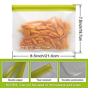 roonoo 10 Pack Reusable Sandwich Bags, Reusable Storage Bags, BPA Free Quart Freezer Bags Dishwasher Safe Leakproof Lunch Bags for Meat Fruit Veggies Home Organization